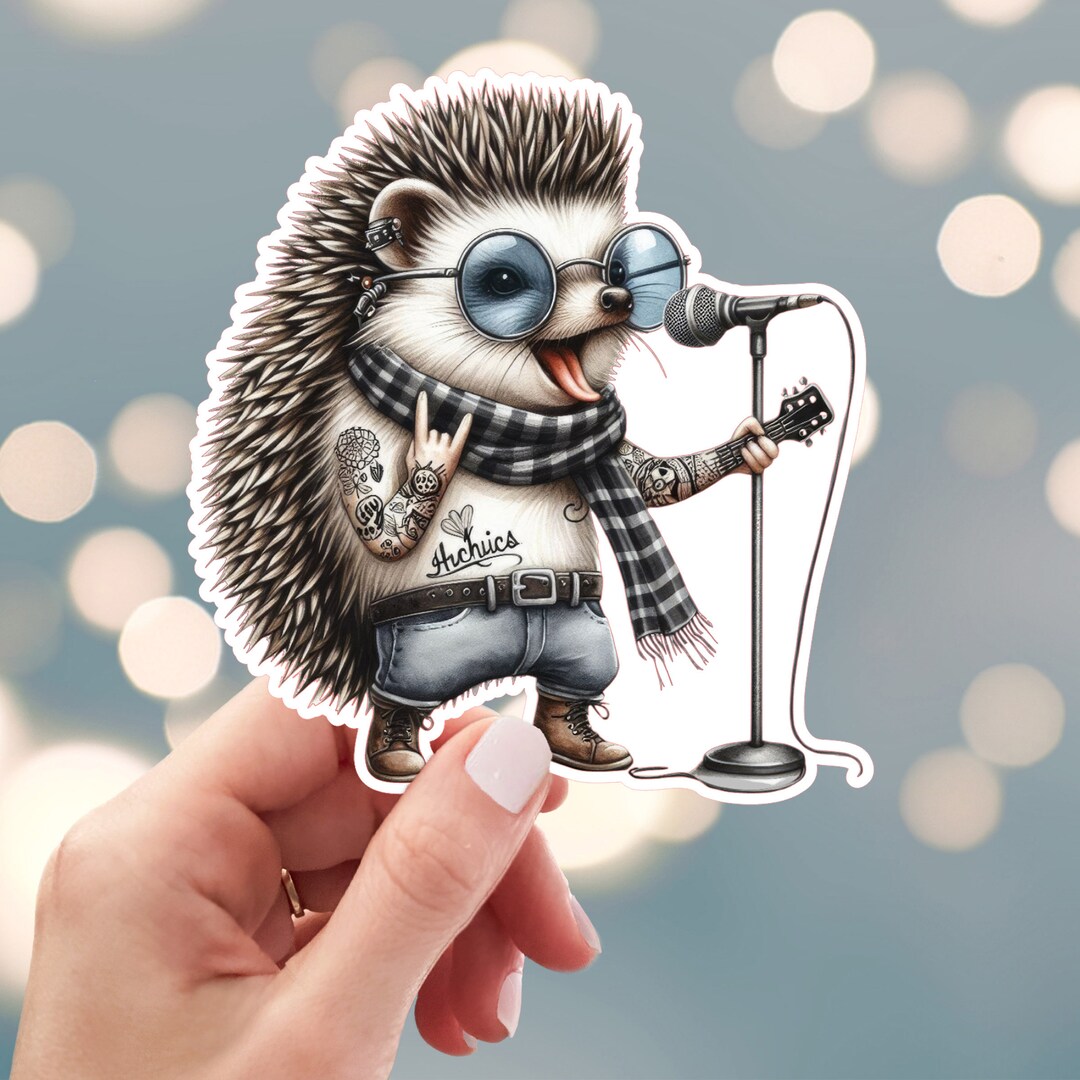 Hedgehog Rock Music Sticker, Guitar Playing Hedgehog Sticker, Rock N ...