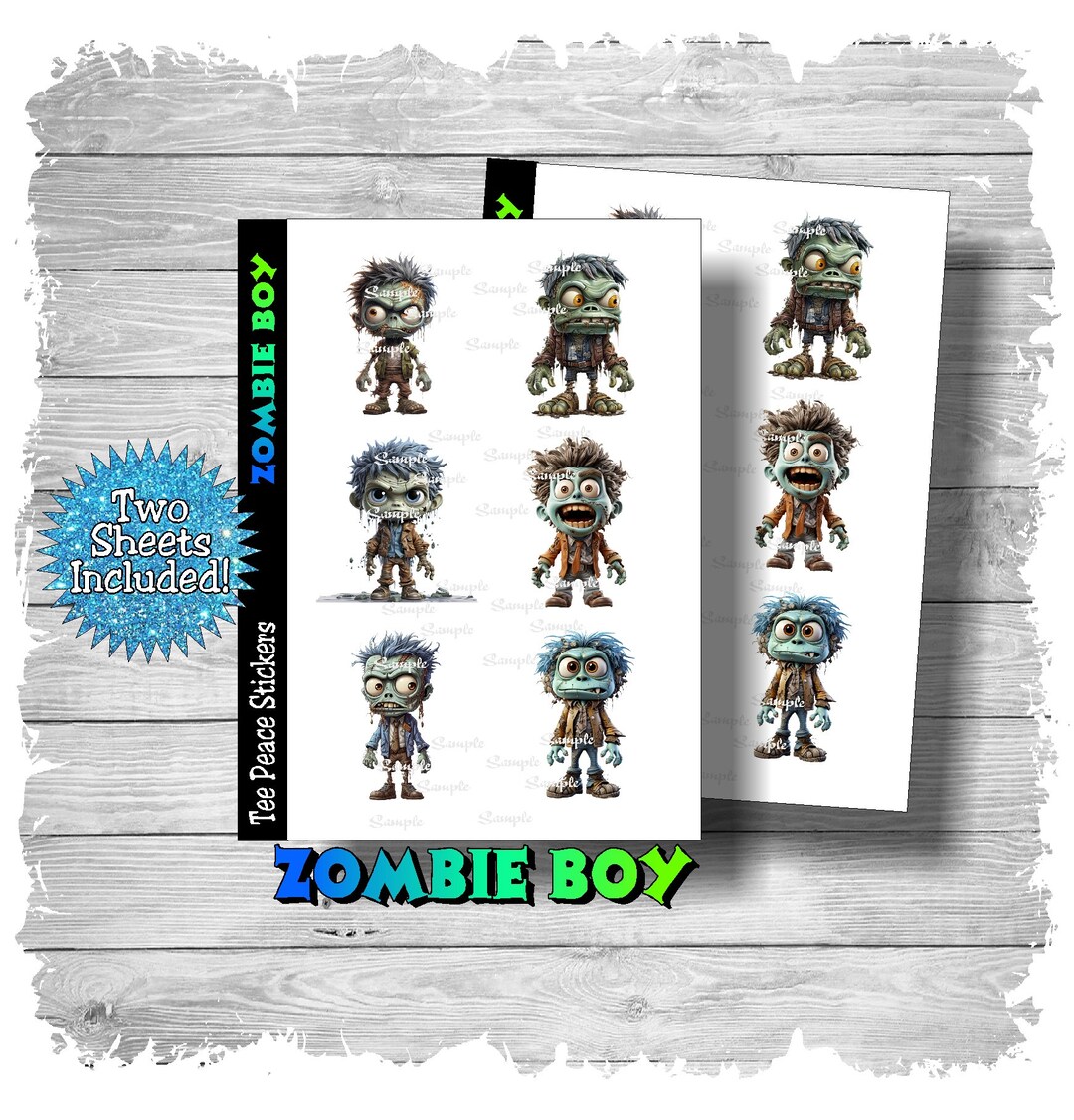 Zombie Boy Sticker Sheets, 2 Sheet Bundle, Halloween Zombie Stickers ...