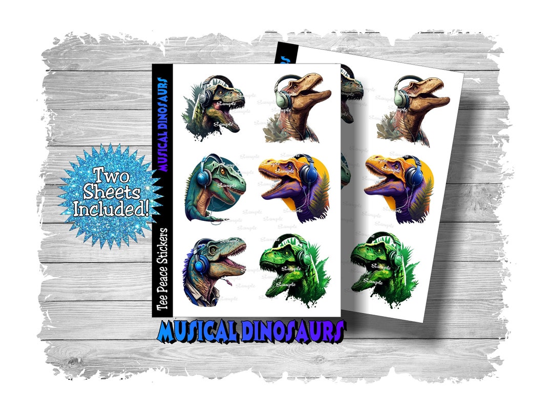 Musical Dinosaur Sticker Sheets, 2 Sheet Bundle, Hipster Dino Planner ...