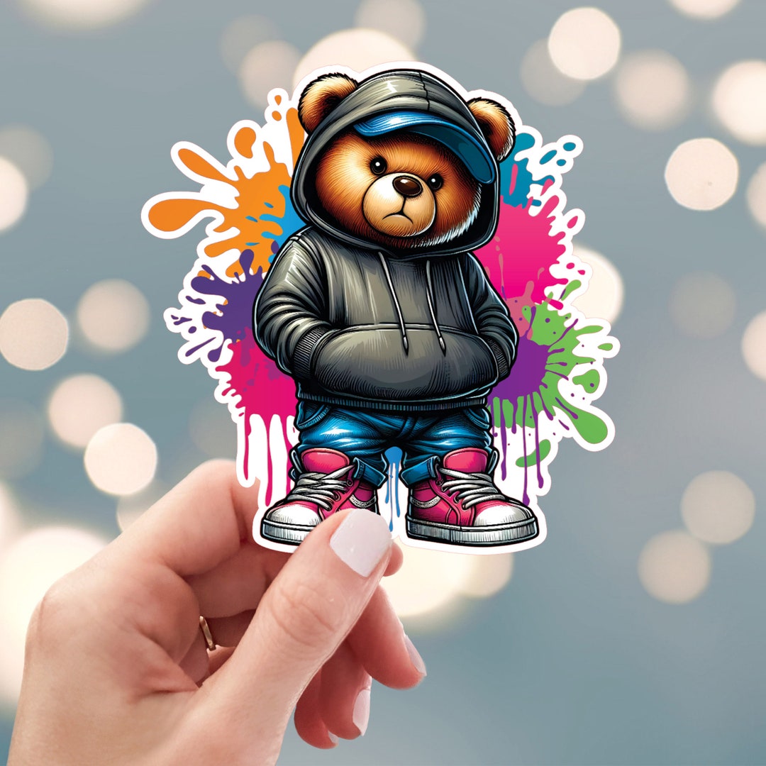 Hip Hop Bear Sticker, Pain Splatter Bear Sticker, Bear Hoodie Sticker ...