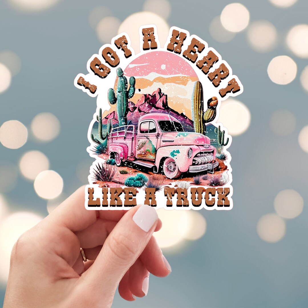 I Got A Heart Like A Truck Sticker, Pink Vintage Truck Sticker, Country ...