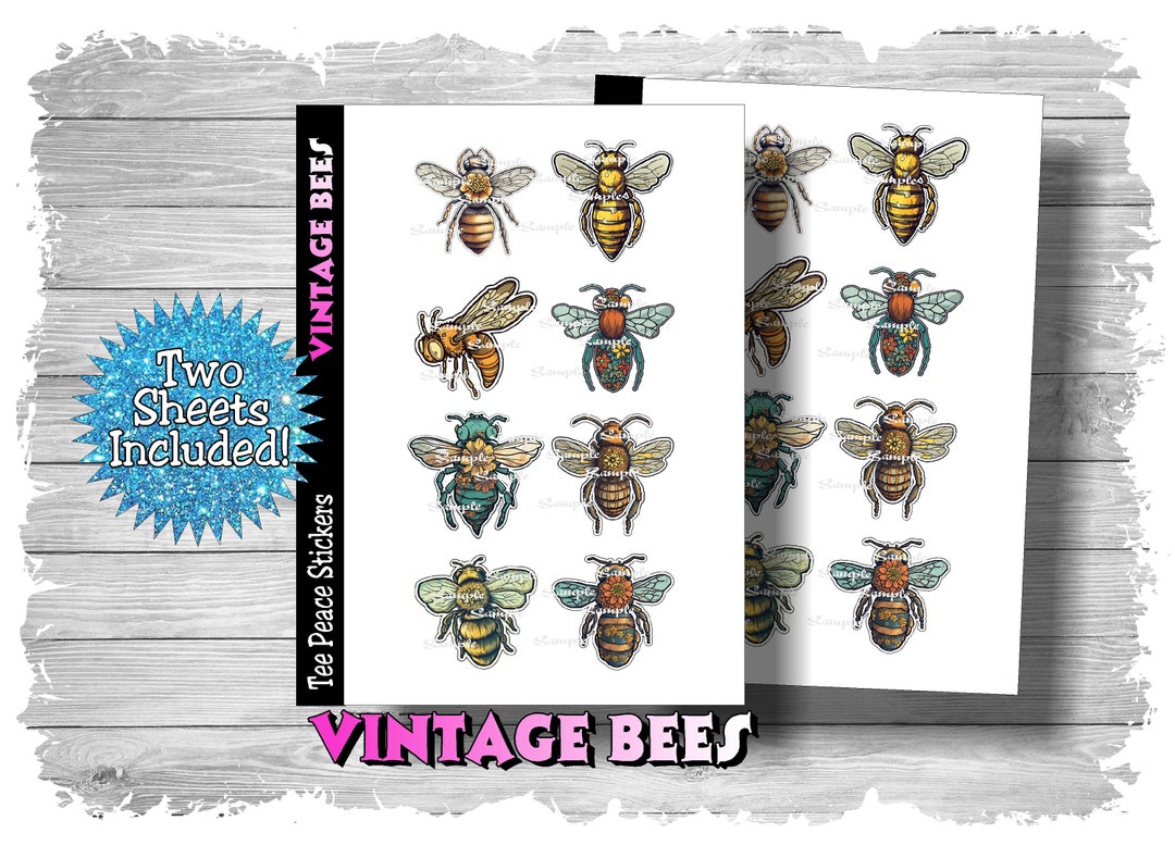 Bee Sticker Sheets, 2 Sheet Bundle, Vintage Honey Bee Stickers, Bumble ...