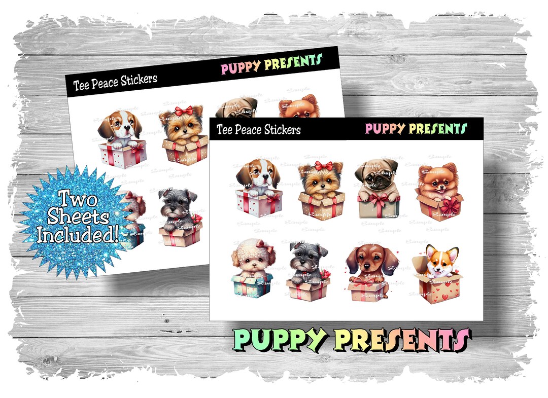 Puppy Presents Stickers, 2 Sheet Bundle, Puppy Dog Junk Journal ...