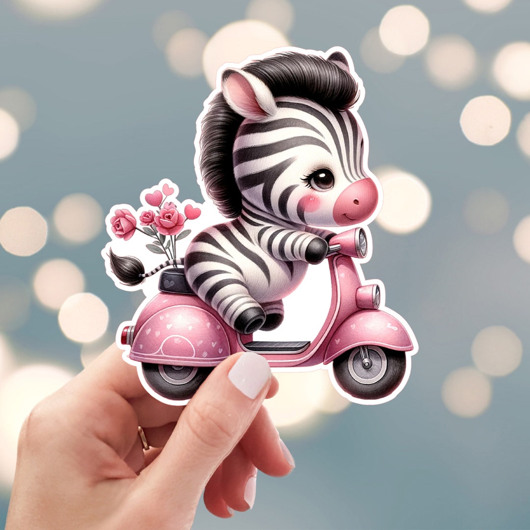 Zebra Sticker, Pink Scooter Sticker, Pink Vespa Sticker, Kawaii Zebra ...