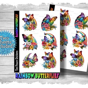 Rainbow Butterflies Sticker Sheets, 2 Sheet Bundle, Butterfly Stickers ...
