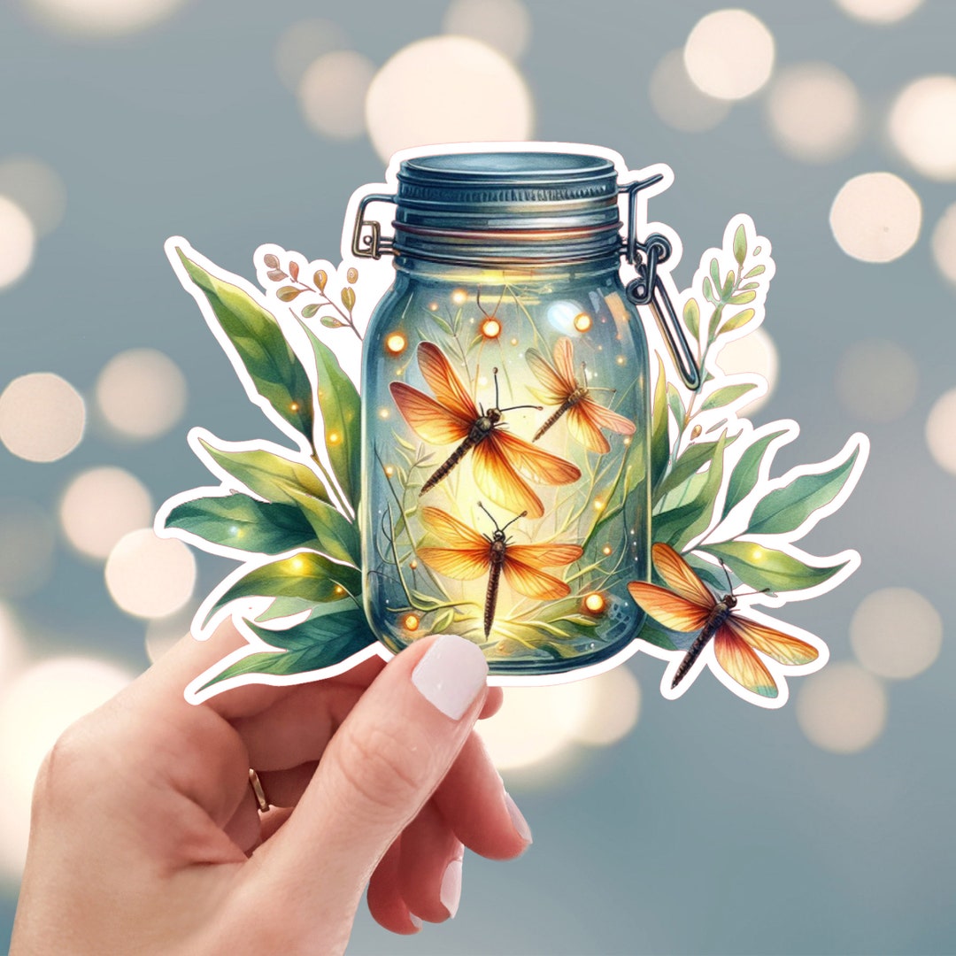 Firefly Jar Sticker, Dragonfly Jar Sticker, Insects in A Jar Sticker ...