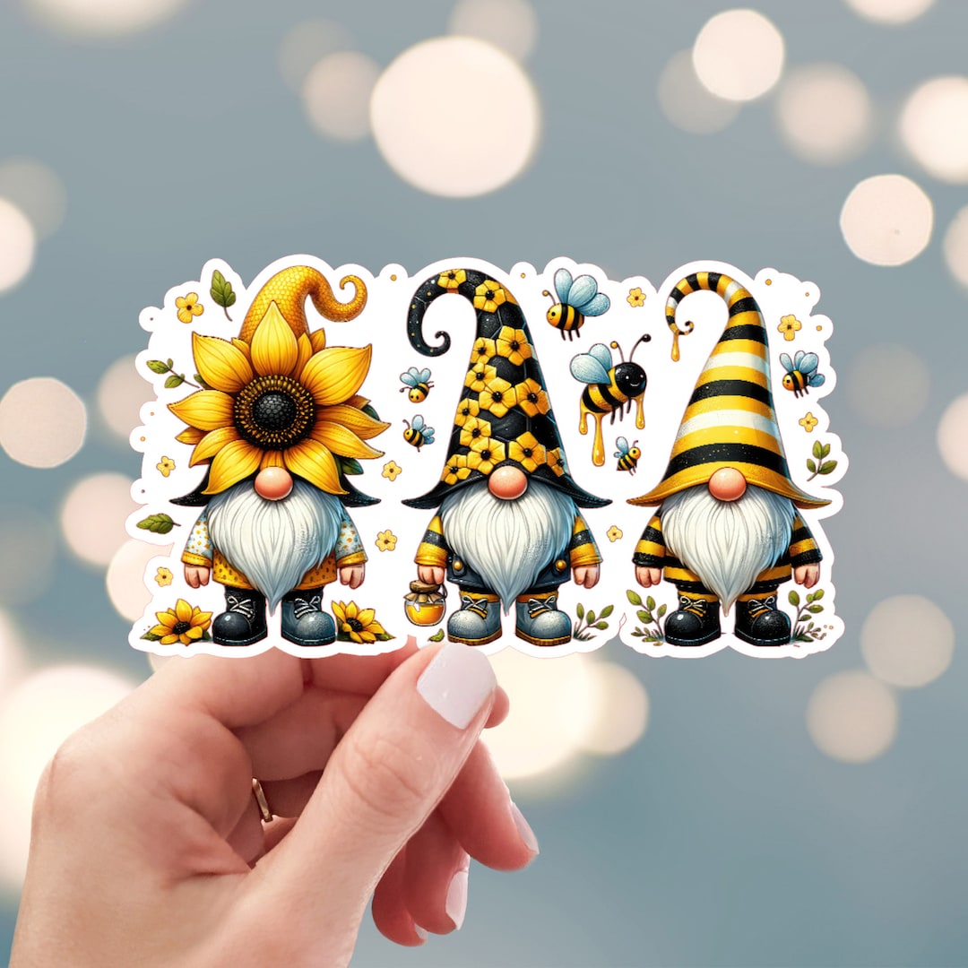Sunflower Gnomes Sticker, Garden Gnomes Sticker, Spring Floral Sticker ...