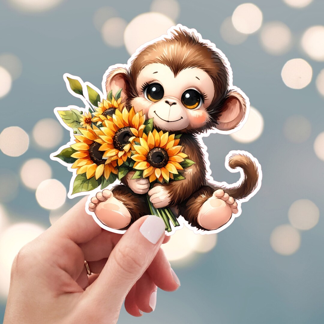 Baby Monkey Sticker, Sunflower Sticker, Daisy Flower Sticker, Jungle ...