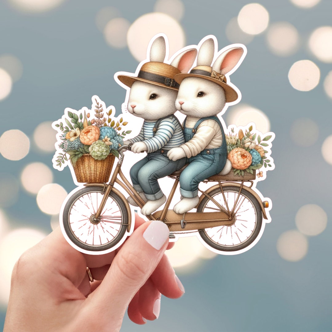 Bicycle Ride Sticker, Bunny Rabbit Sticker, Twin Sister Brother Bike ...