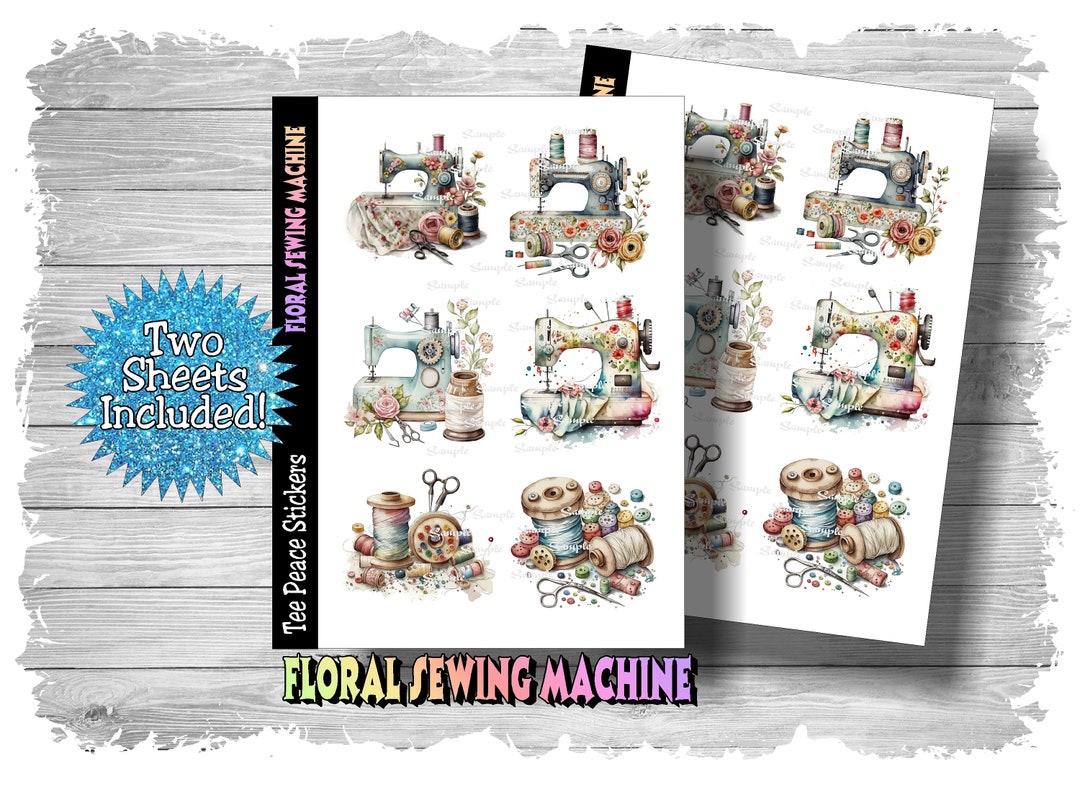 Floral Sewing Machine Sticker Sheets, 2 Sheet Bundle, Vintage Sewing ...