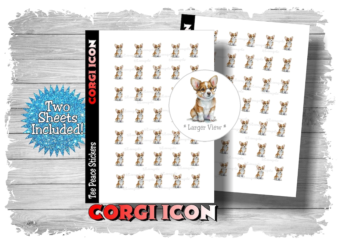 Corgi Icon Sticker Sheets, 2 Sheet Bundle, Corgi Dog Icon Stickers, Dog ...