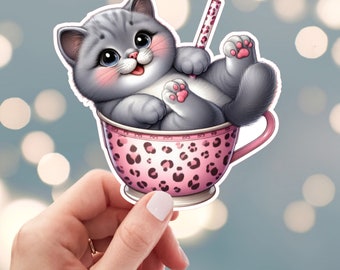 Kawaii Bunny Boba Tea Sticker, Strawberry Refresher Sticker, Bubble Tea ...