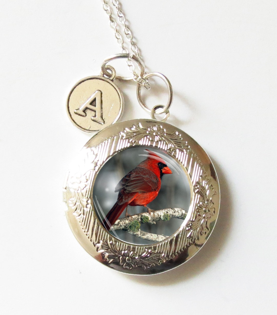 Cardinal Bird Locket, Red Bird Necklace, Little Birdy Gift Charm Locket ...