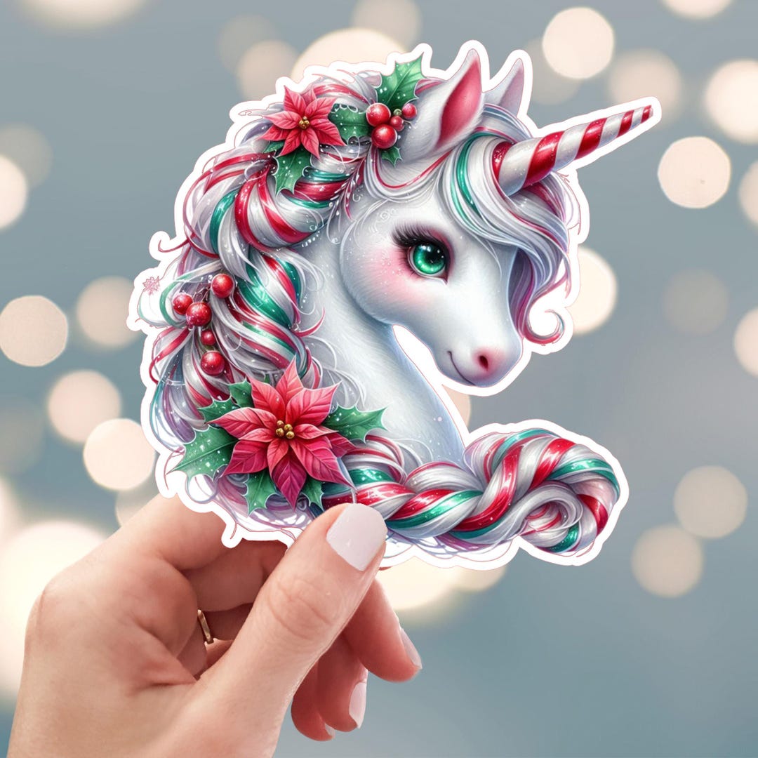 Christmas Unicorn Sticker, Poinsettia Unicorn Sticker, Candy Cane ...