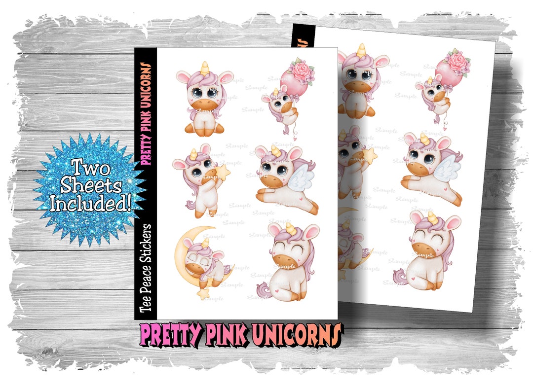 Unicorn Sticker Sheets, 2 Sheet Bundle, Pink Unicorn Planner Stickers ...
