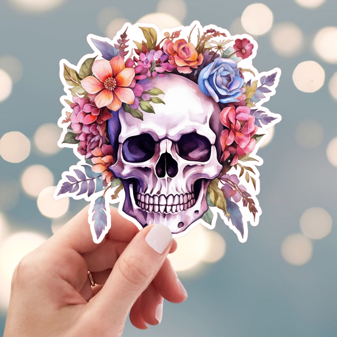 Day of the Dead Skull Sticker, Flower Skull Sticker, Halloween Skull ...