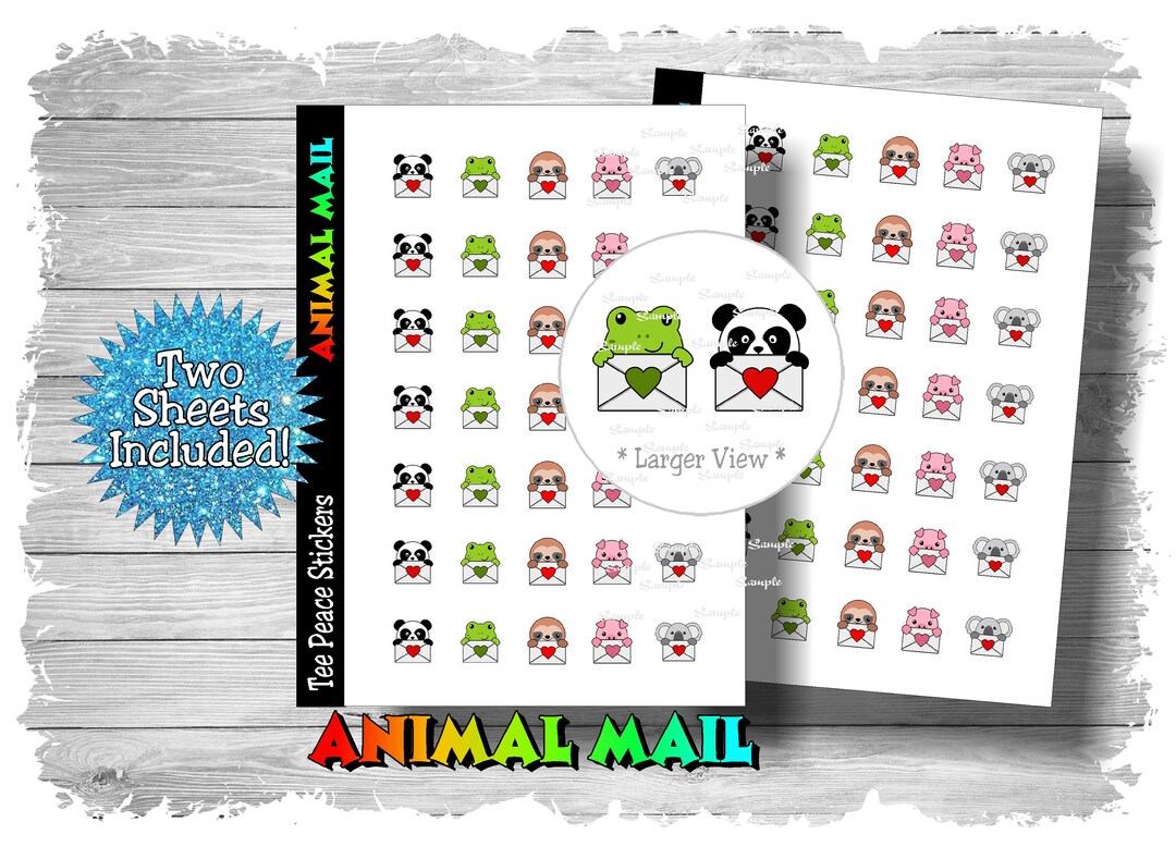 Animal Mail Icon Sticker Sheets, 2 Sheet Bundle, Mail Day Icon Stickers ...