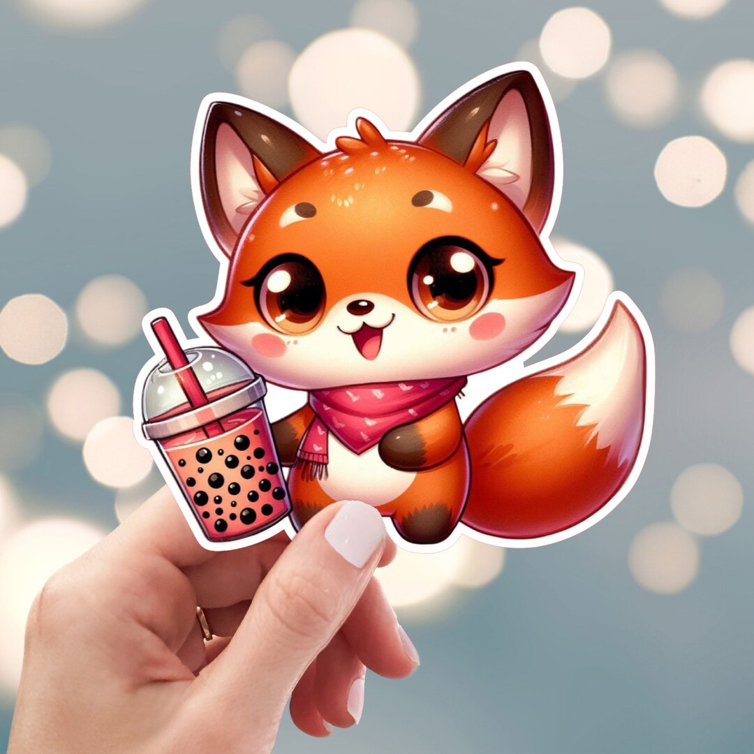 Fox Boba Tea Sticker, Bubble Tea Sticker, Gourmet Ice Coffee Sticker ...