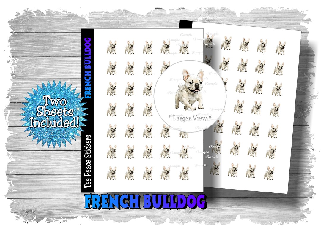 Frenchie Dog Icon Sticker Sheets, 2 Sheet Bundle, French Bulldog Icon ...