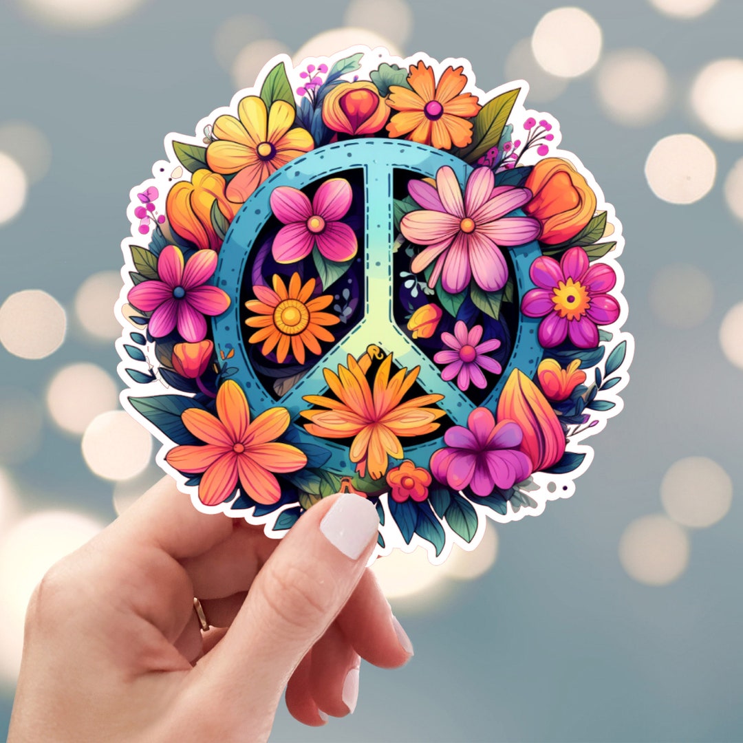 Peace Sign Sticker, Vintage Floral Sticker, Wildflower Peace Sticker ...