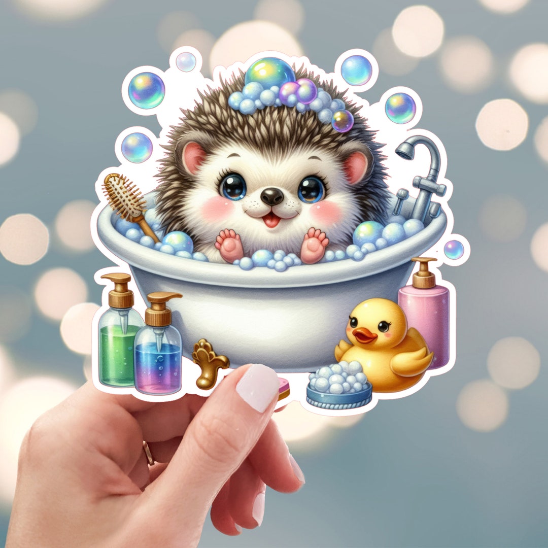 Baby Hedgehog Sticker, Bath Time Sticker, Bubble Bath Sticker, Rubbery ...