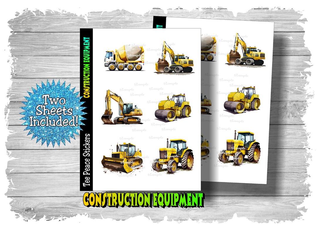 Construction Equipment Sticker Sheets, 2 Sheet Bundle, Bulldozer ...