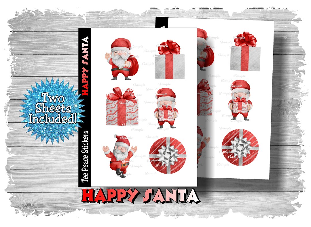 Santa Claus Sticker Sheets, 2 Sheet Bundle, Christmas Stickers, Present ...