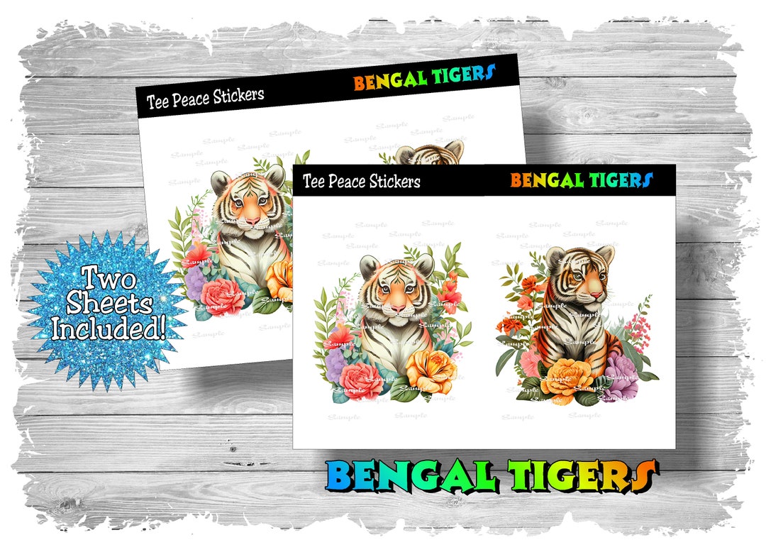 Bengal Tiger Sticker Sheets, BIG Stickers, 2 Sheet Bundle, Jungle Tiger ...