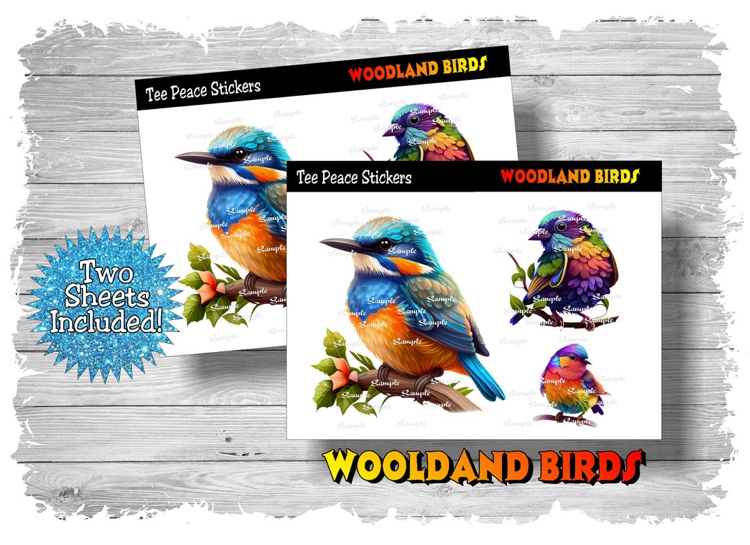 Woodland Bird Sticker Sheets, 2 Sheet Bundle, Finch Bird Stickers, Blue ...