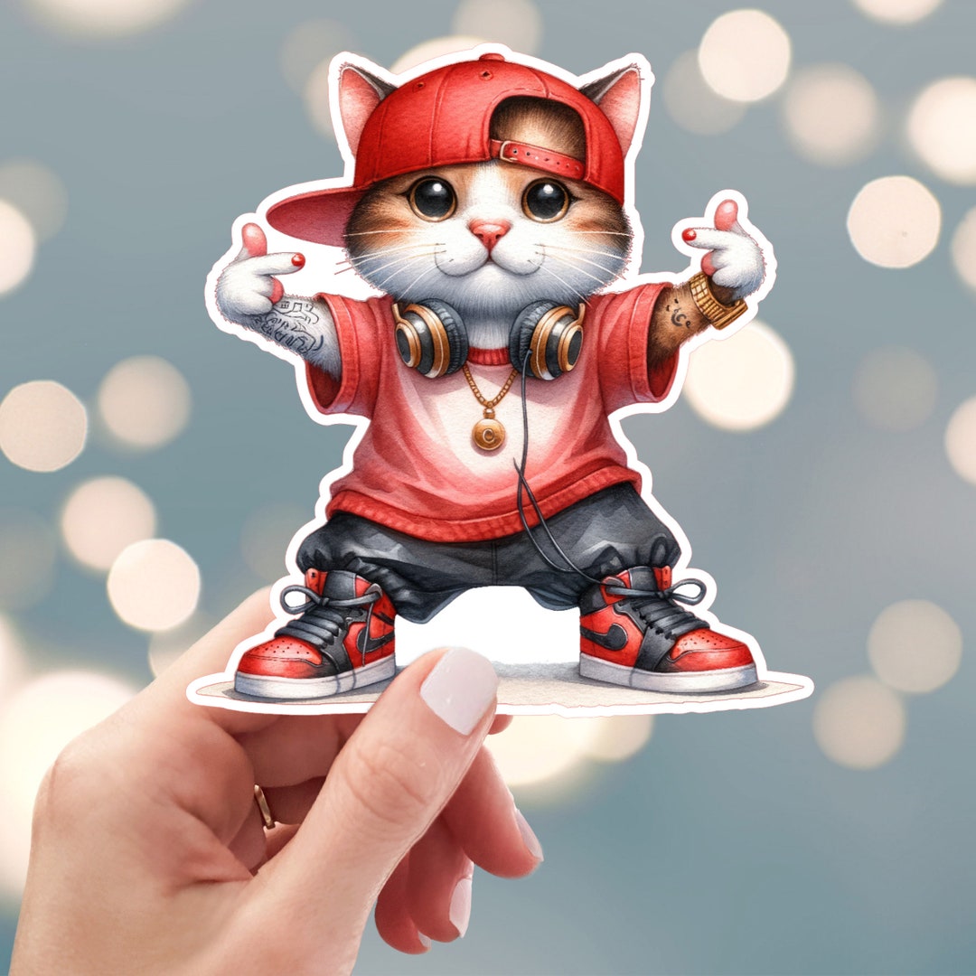 Hip Hop Cat Sticker, Hipster Kitten Sticker, Teenage Cat Sticker, Rap ...