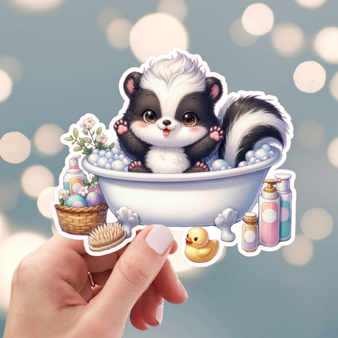 Baby Skunk Sticker, Bath Time Sticker, Bubble Bath Sticker, Rubbery ...