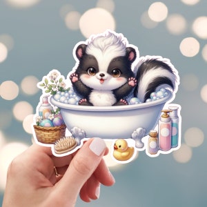 Baby Skunk Sticker, Bath Time Sticker, Bubble Bath Sticker, Rubbery Ducky Sticker, Kids Bathroom ...