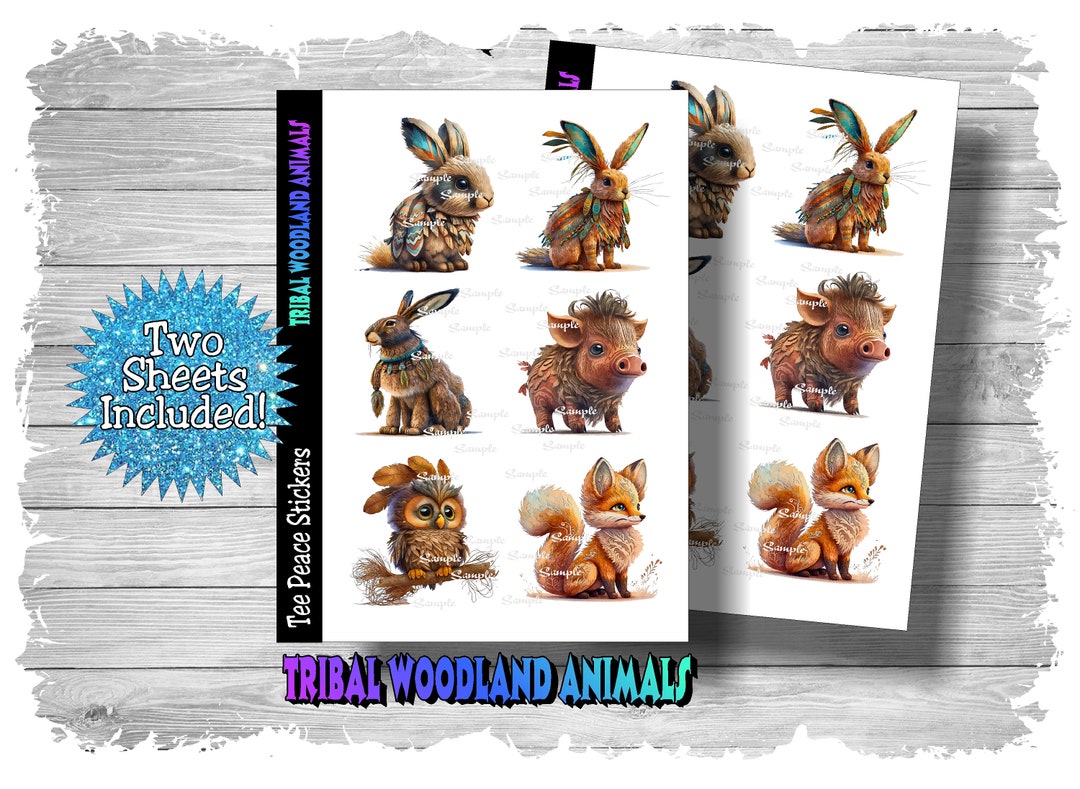 Woodland Tribal Animal Sticker Sheets, 2 Sheet Bundle, Tribal Rabbit ...