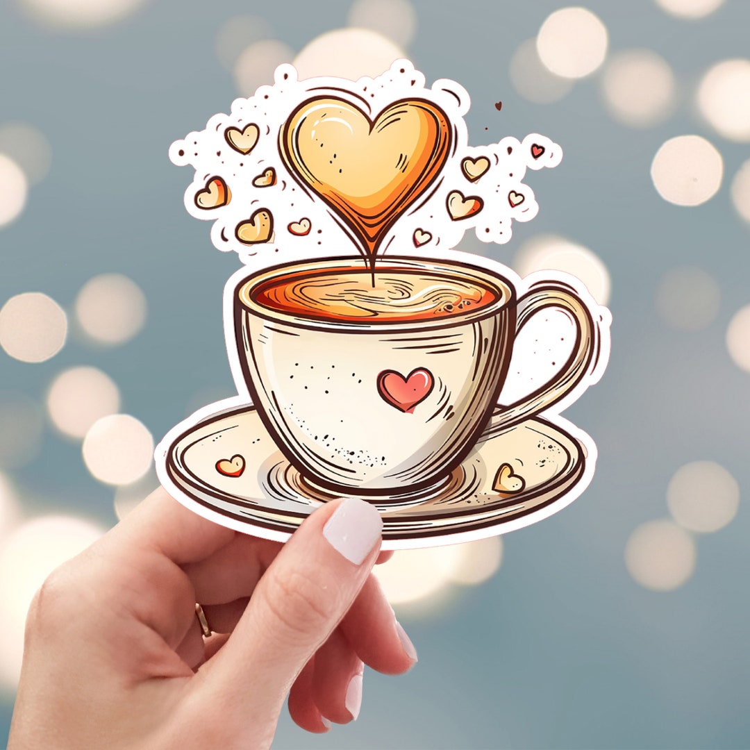 Tea Cup Sticker, I Love Coffee Sticker, Mocha Cappuccino Sticker, Cup ...