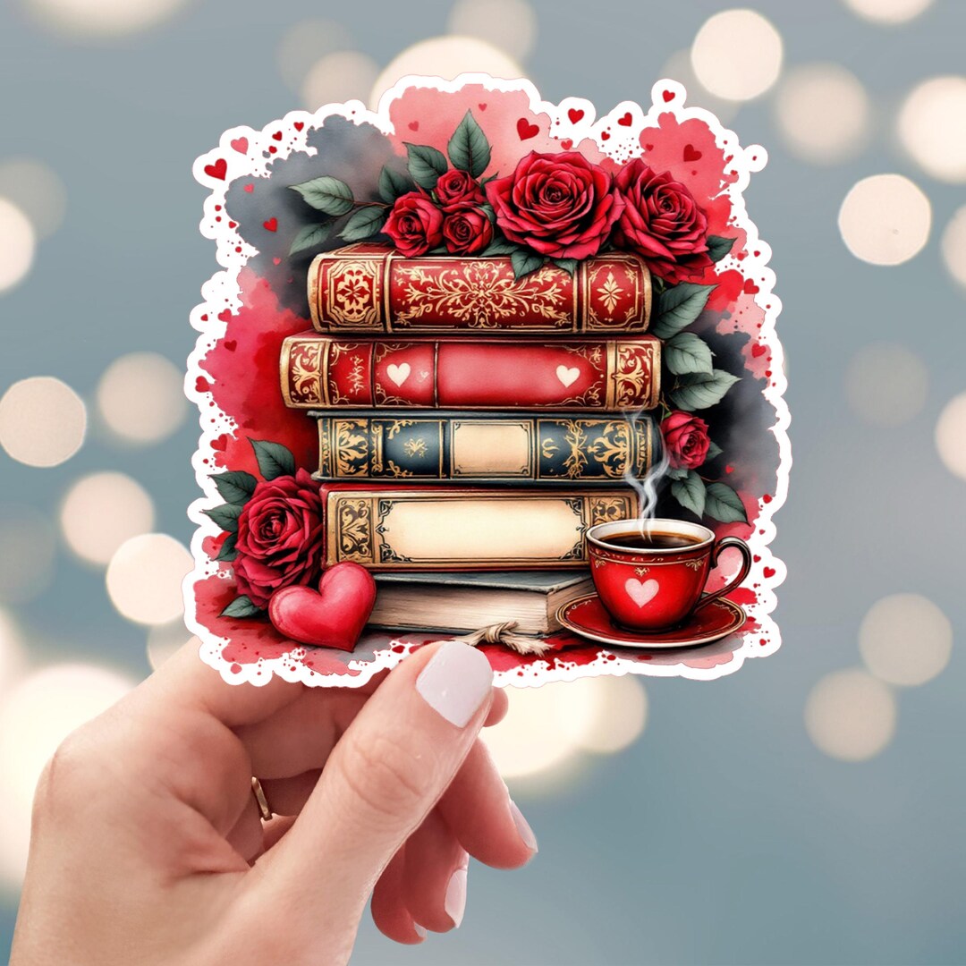 Valentine Stack of Books Sticker, Romance Novels Sticker, Love Books ...