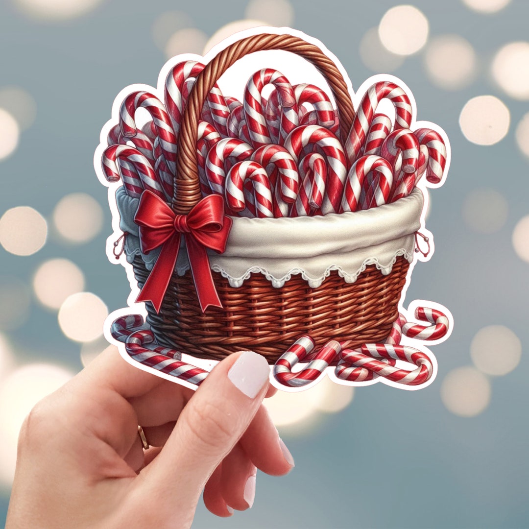 Candy Cane Basket Sticker, Christmas Sweets Sticker, Christmas Gift ...