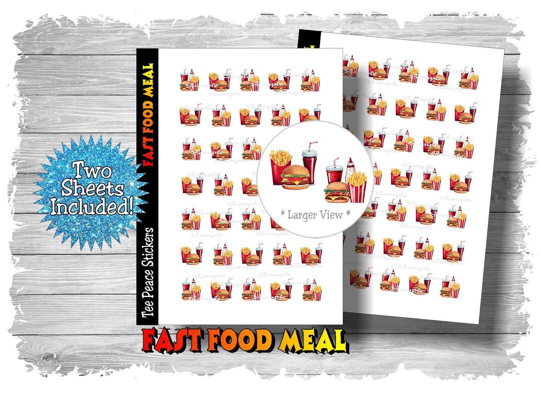 Fast Food Sticker Sheets, 2 Sheet Bundle, Burger Fries Icon Stickers ...