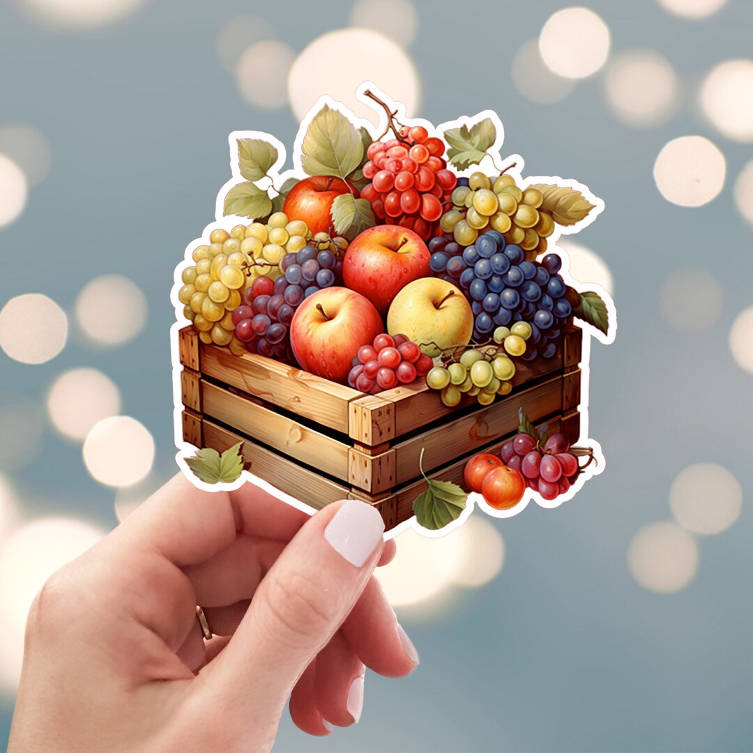 A Box of Fruit Sticker, Orchard Fruits Sticker, Kawaii Fruit Sticker ...