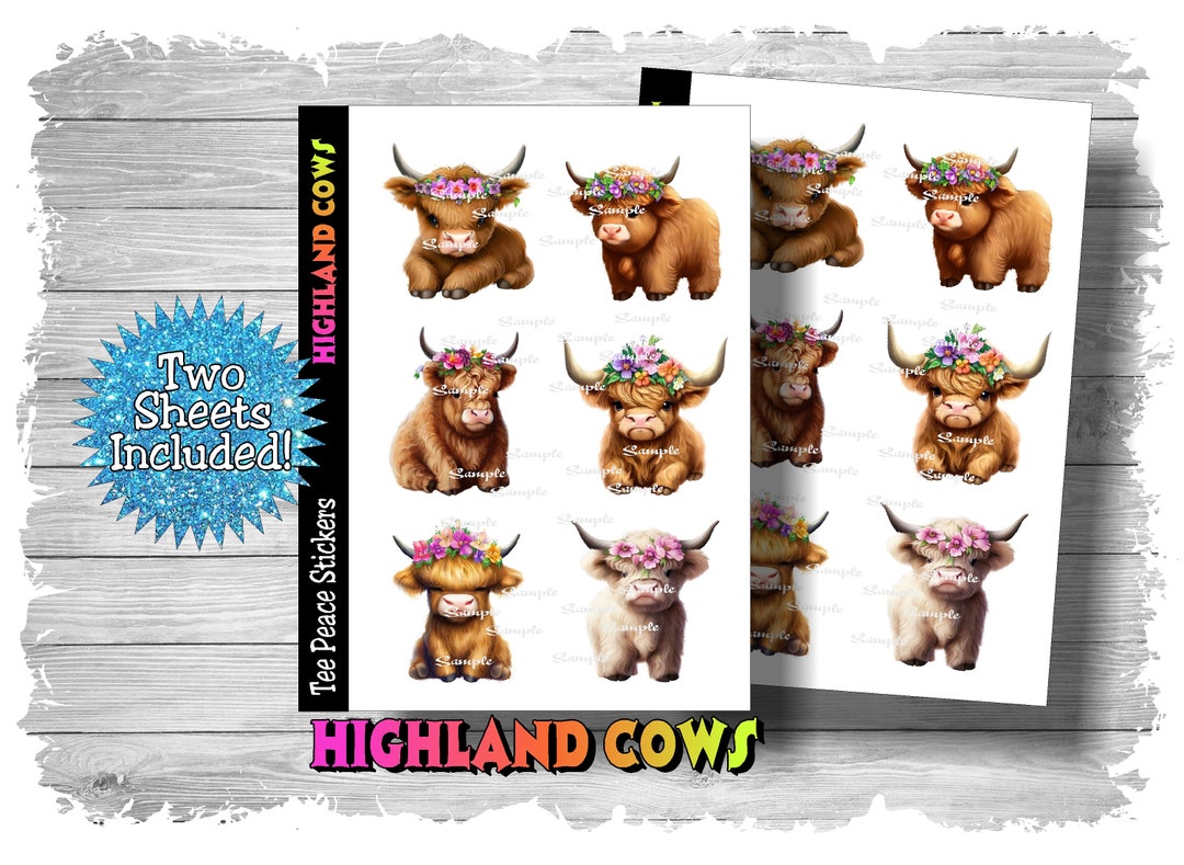 Highland Cow Sticker Sheets, 2 Sheet Bundle, Farm Cow Stickers, Baby ...