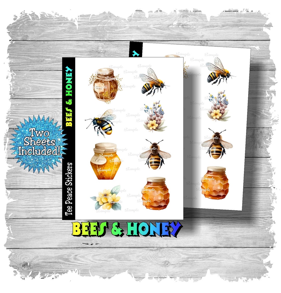 Bee Sticker Sheets, 2 Sheet Bundle, Honey Bee Stickers, Bumble Bee ...