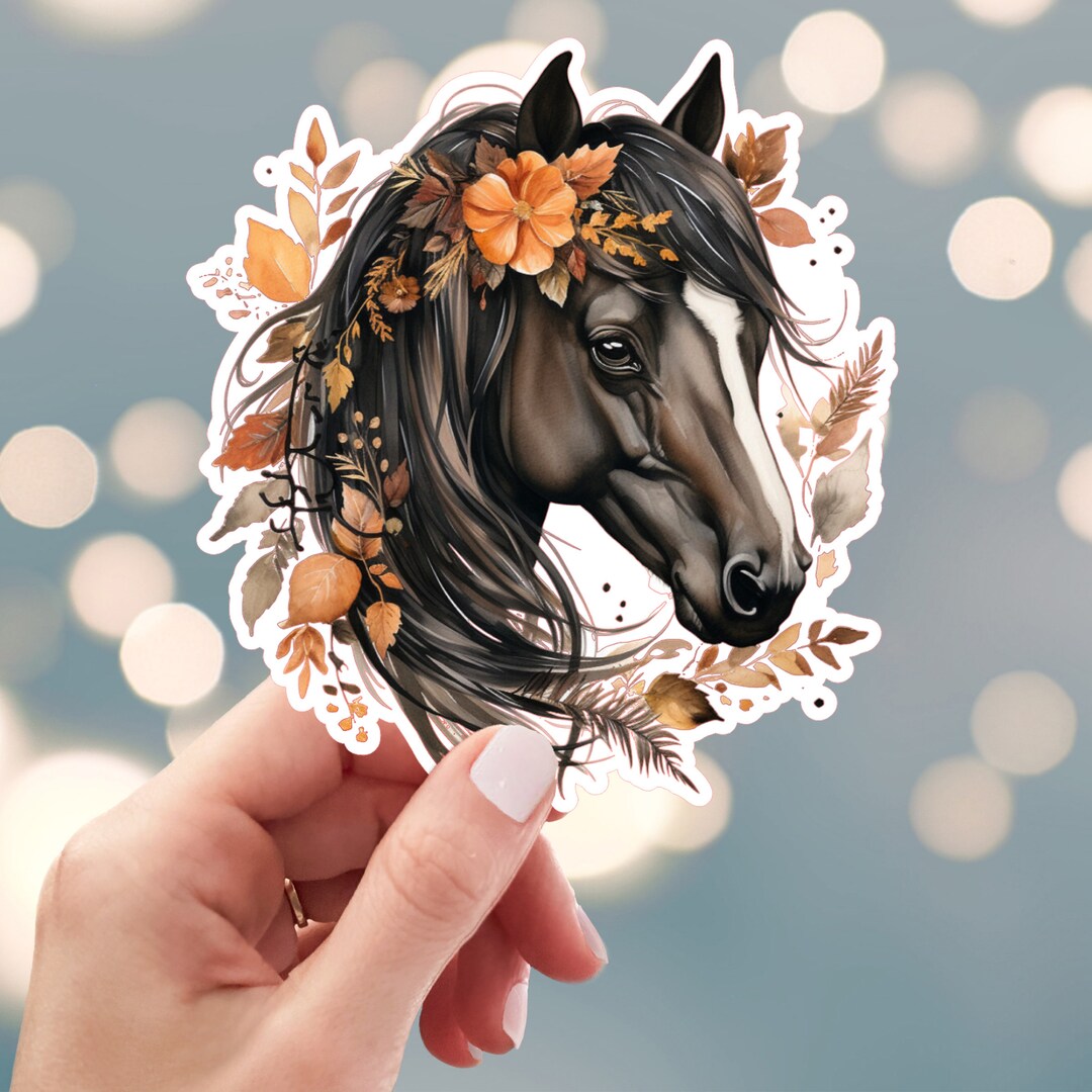 Horse Sticker, Gypsy Horse Sticker, Black Stallion, Flower Equine ...