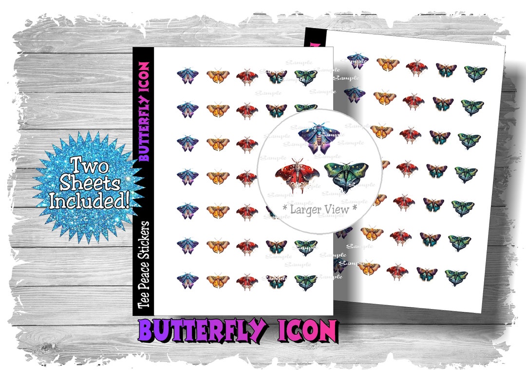 Butterfly Icon Sticker Sheets, 2 Sheet Bundle, Butterflies Icon ...