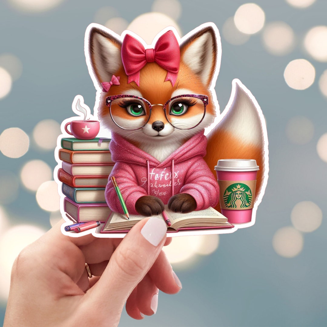 Cute Fox Sticker, Coffee Lover Sticker, Reading Book Fox Sticker ...