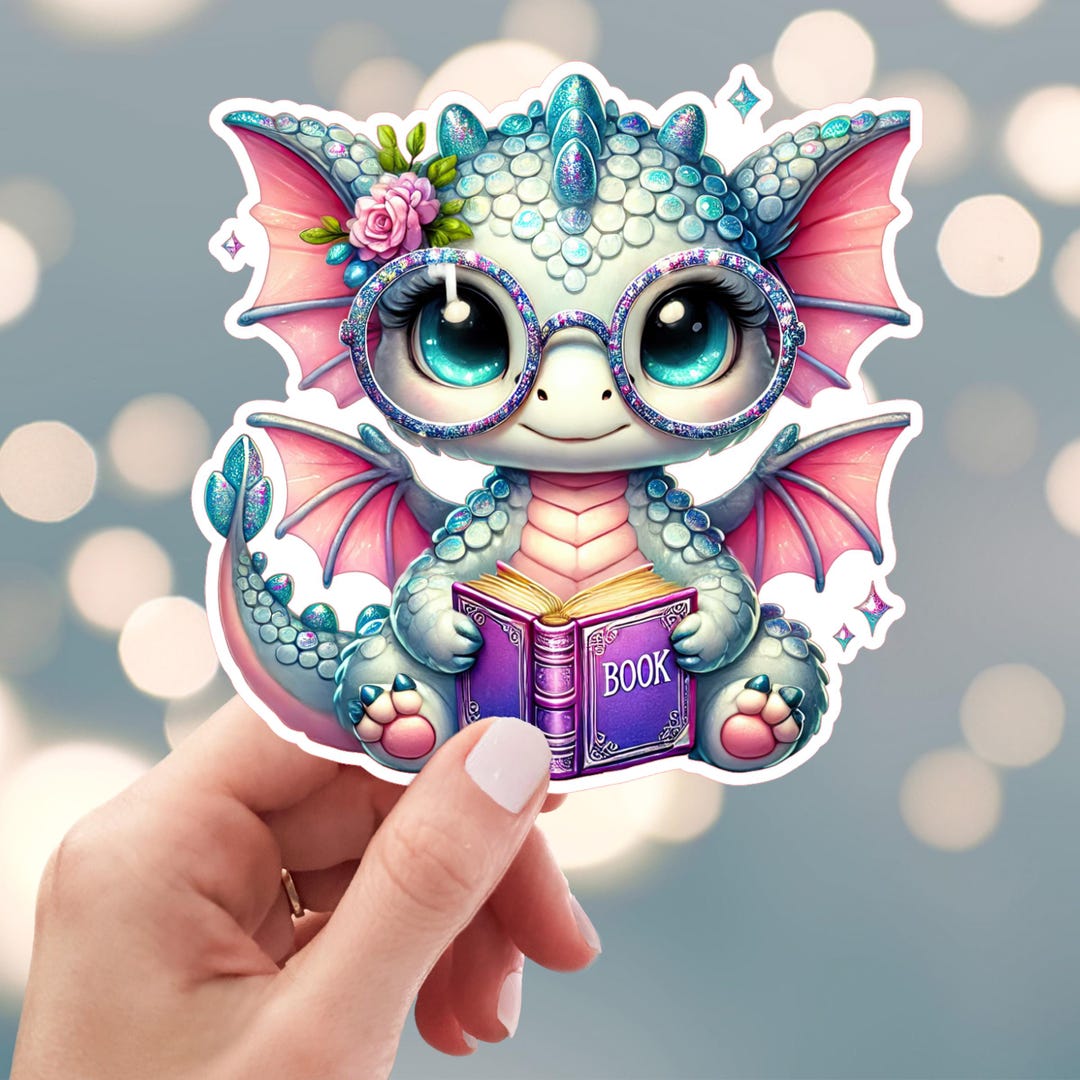Blue Dragon Sticker, Book Dragon Sticker, Baby Flying Dragon Sticker ...