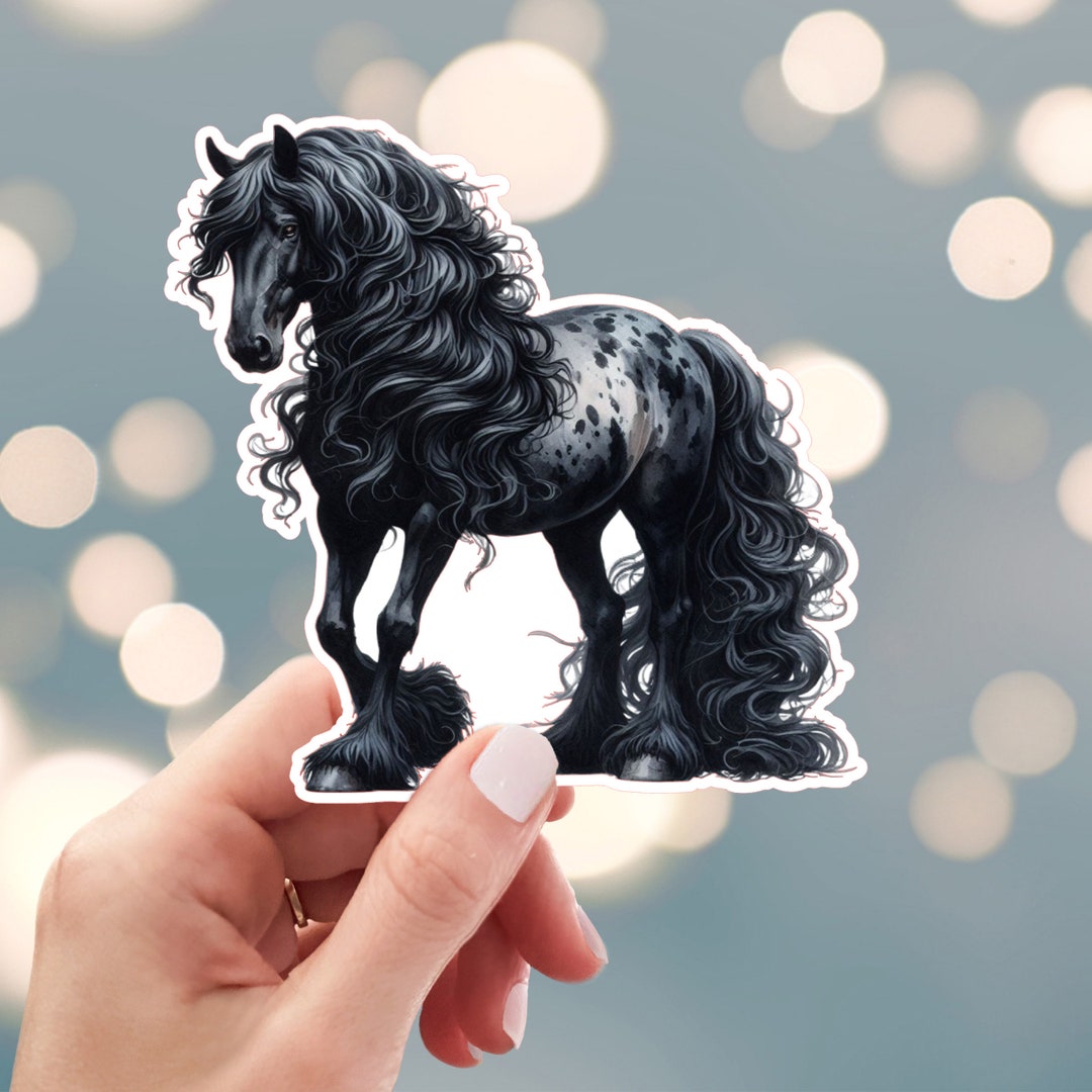 Black Stallion Sticker, Gypsy Horse Sticker, Long Curly Hair Horse ...