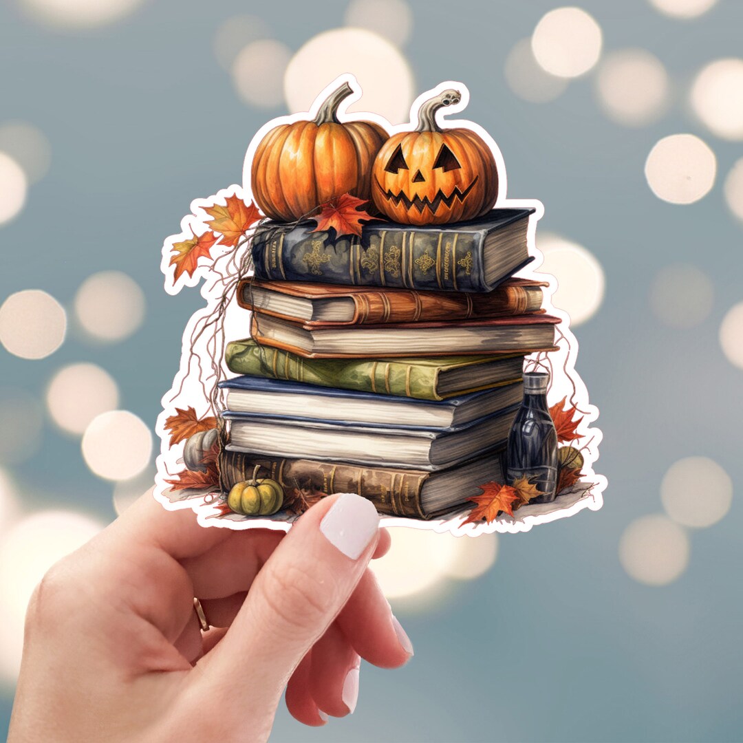 Haunted Books Sticker, Creepy Stack of Books Sticker, Halloween Library ...