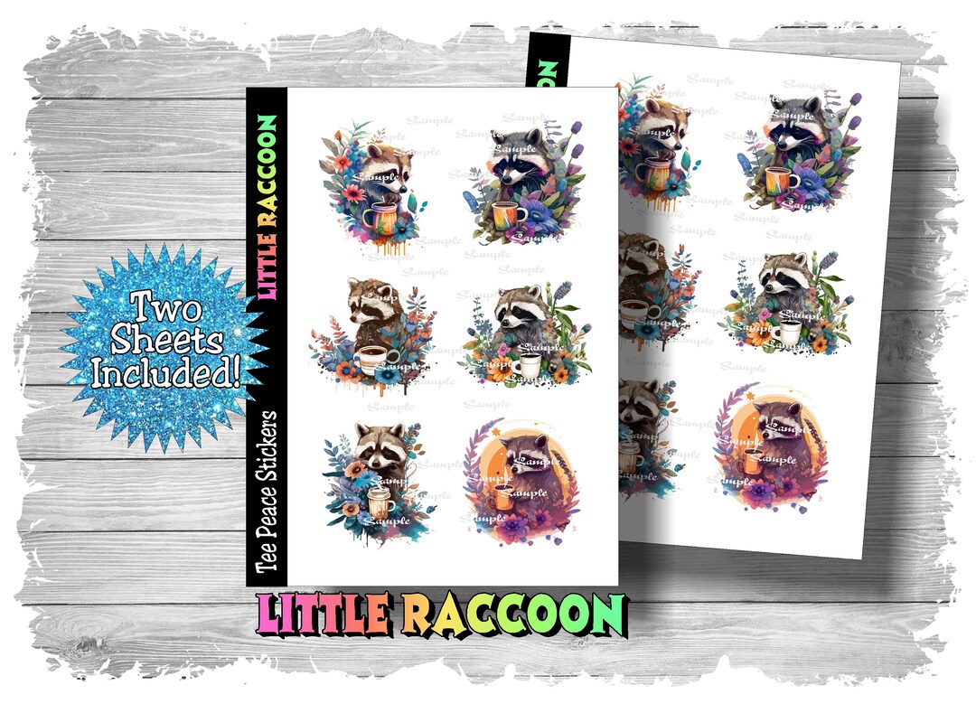 Raccoon Sticker Sheets, 2 Sheet Bundle, Baby Raccoon Planner Stickers ...