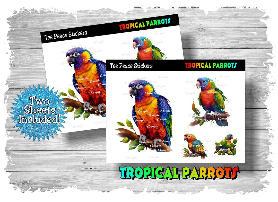 Parrot Sticker Sheets, 2 Sheet Bundle, Tropical Parrot Stickers ...