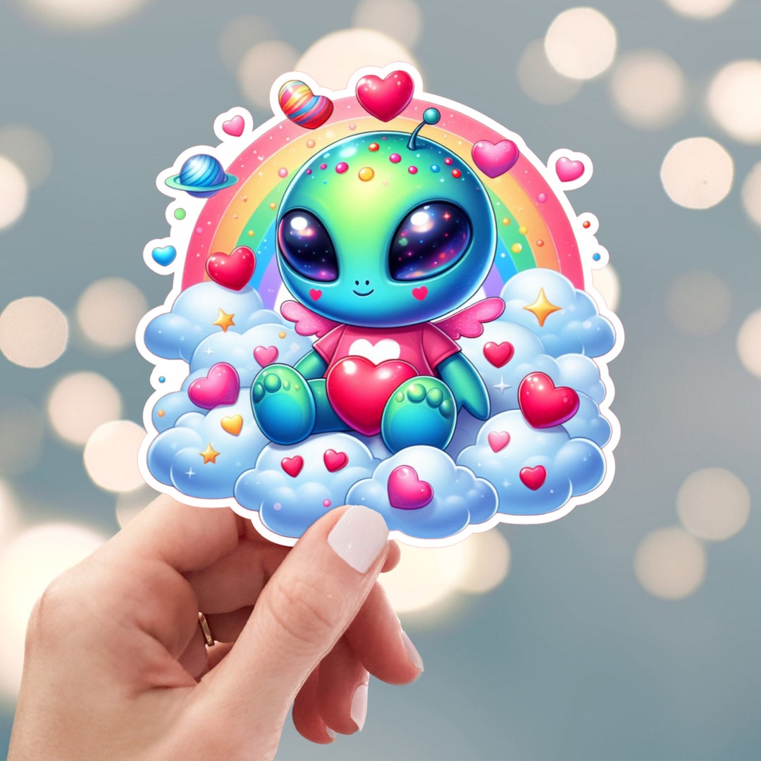 Rainbow Alien Sticker, Love Alien Sticker, Outer Space Alien Sticker ...