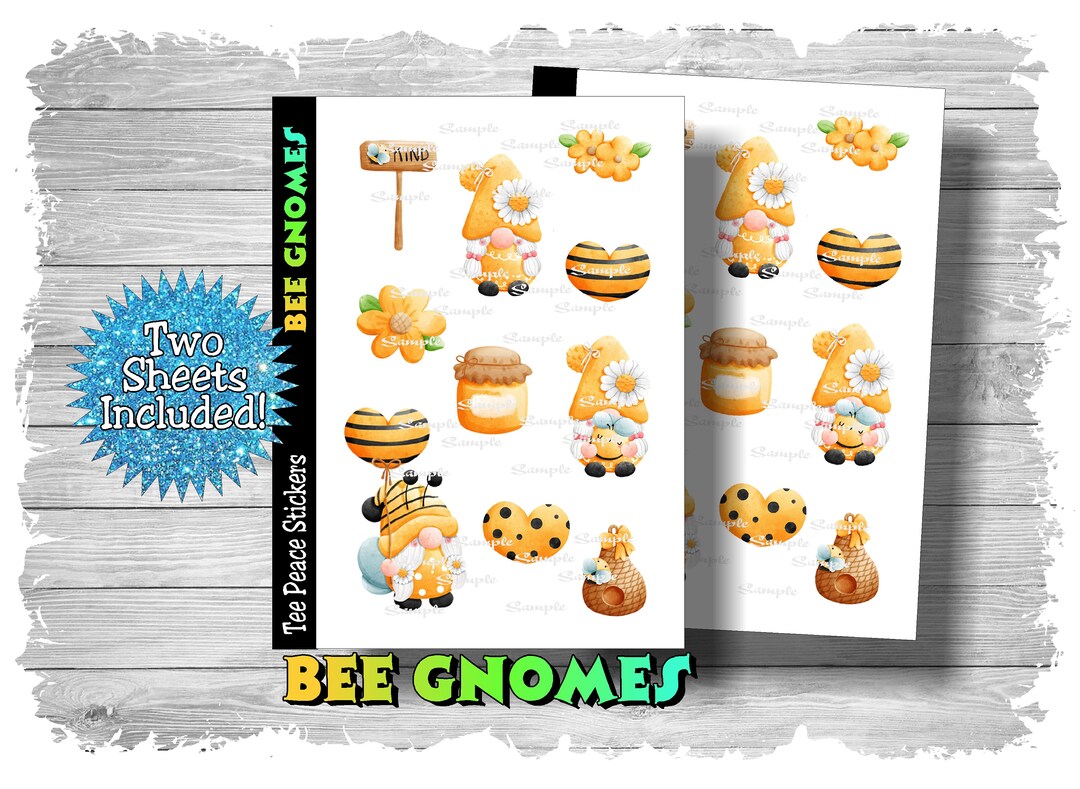 Bee Gnome Sticker Sheets, 2 Sheet Bundle, Honey Jar Stickers, Honey Bee ...